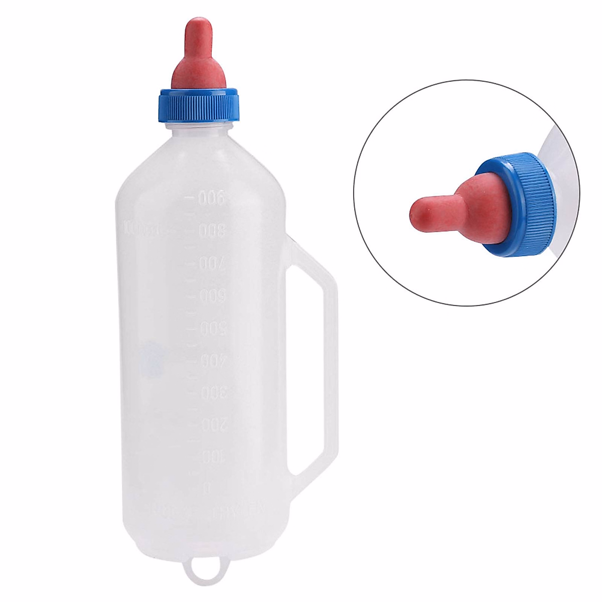 Lamb Milk Bottle Calf Goat Milk Feeder Bottle Baby Milk Feeding Screw-On Teat Feeder Detachable Nipple Sheep Replacement Nursing Bottle with Hand Grip & Scale 1L
