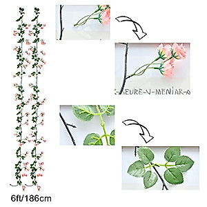 Mandy's 2pcs Pink Silk Rose Vine Garland Artificial Flowers with 69 Heads for Home Wedding Arch Floral Decorations