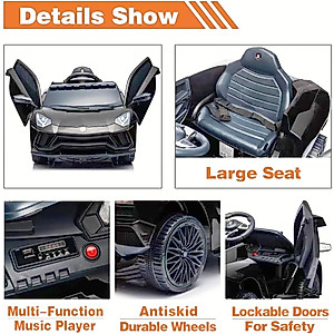 u URideon Kids Ride On Police Car, 12V Electric Sports Car Toys with Remote Control, Siren, Flashing Light,Music,Battery Powered (Black)