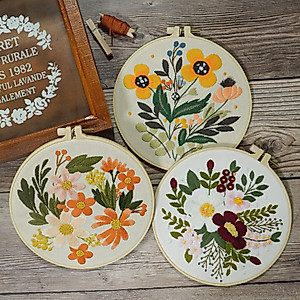 Bonroy 4 Sets Embroidery Kit for Beginners Art Craft Handy Sewing Include Embroidery Clothes with Pattern, Hoops, Instructions,Color Threads Needle Kit (Multi 1)