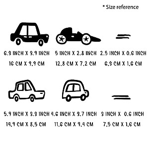 The Boho Design Cars Wall Decals Peel and Stick for Kids, Baby Bedroom Nursery and Living Room. 34 Adhesive Vinyl Wall Stickers Decor. 19 Cars. Original Artist Design (Black)