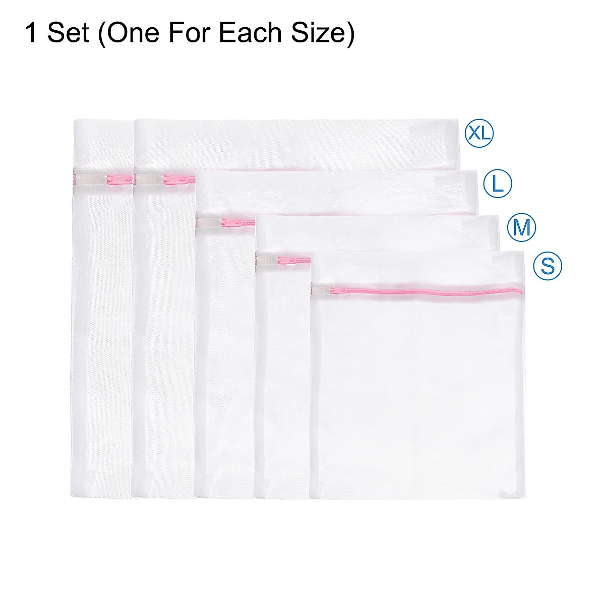 uxcell Mesh Laundry Bags, 5Pcs Mesh Wash Bag Fine Net Travel Storage Organize Bag with Zipper for Delicate Clothing Laundry Stocking, Pink