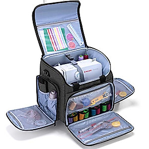 LUXJA Sewing Machine Case with Detachable Dolly, Sewing Machine Tote with Removable Bottom Pad (Patent Design), Black