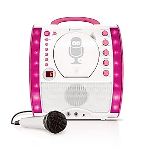 Singing Machine SML343BTP Portable CDG + Bluetooth Karaoke System with LED Disco Lights and Microphone