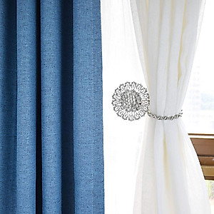 2PCS Magnetic Curtain Tiebacks European Style Sparkling Flower Window Curtain Bind Holdback Buckles Clips Tie Backs Drapery Holders with Stretchable Spring Wire Rope for Decoration,Silvery