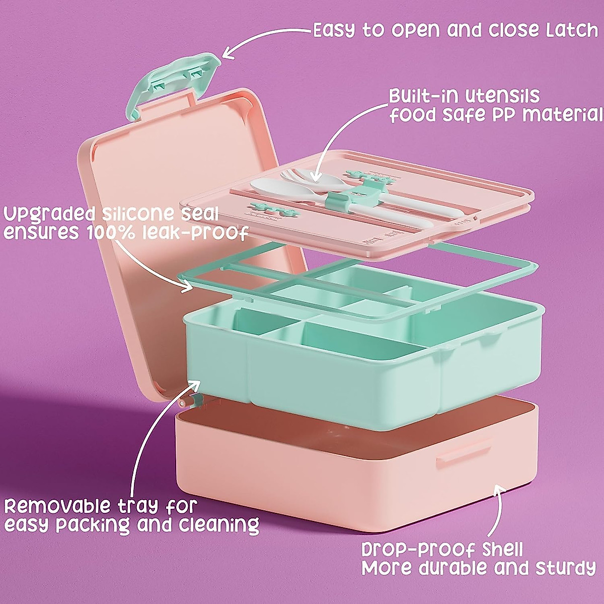 Fimibuke Kids Bento Snack Lunch Box with 4 Compartments, Insulated lunch Bag, Stainless Steel Thermos Food Jar, Ice Pack & Utensils, Unicorn Birthday Gift for Age 3-12 Back to School Toddler Girl Boy