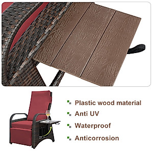 Art to Real Outdoor Recliners Set of 2 Patio Recliner Chair, Adjustable Reclining Lounge Chair and Removable Soft Cushion, Flip-up Side Table, Recliner Chair, Red