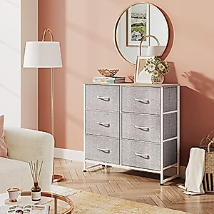 WLIVE Fabric Dresser for Bedroom, 6 Drawer Double Dresser, Storage Tower with Fabric Bins, Chest of Drawers for Kid's Room, Closet, Playroom, Nursery, Dormitory, Light Grey
