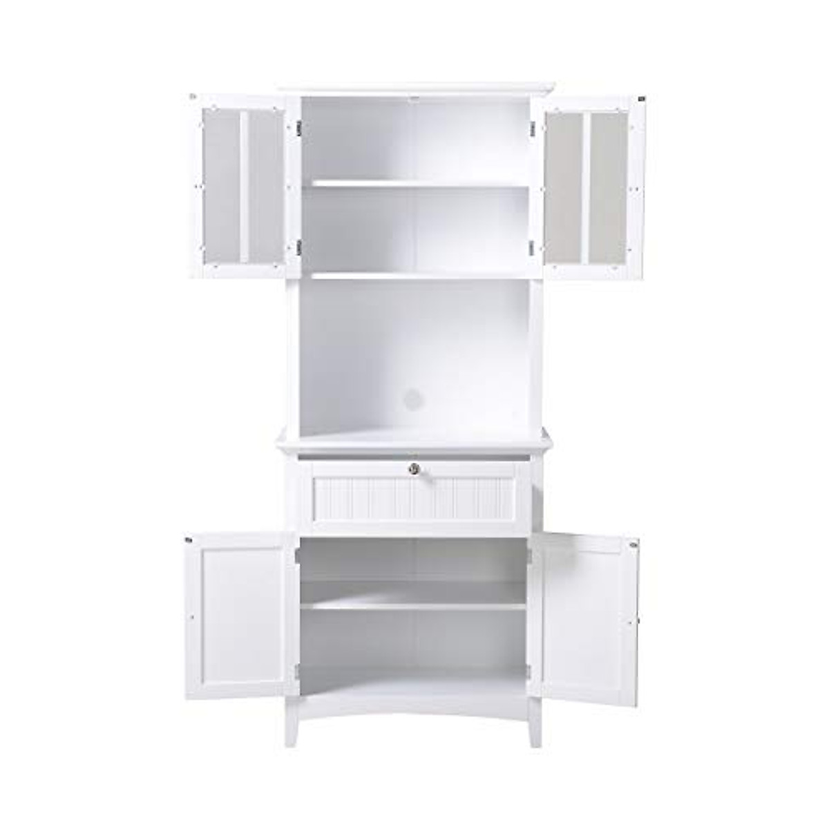 American Furniture Classics OS Home and Office Buffet and Hutch with Framed Glass Doors and Drawer, Large, White