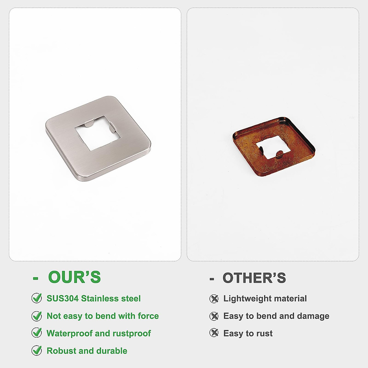 BathAce Shower Arm Flange, Stainless Steel Replacement Wall Split Flange/Escutcheon Plate Floor for Universal Standard Shower Head Arm Pipe (Square-Non Split-2 Packs, Brushed Nickel)