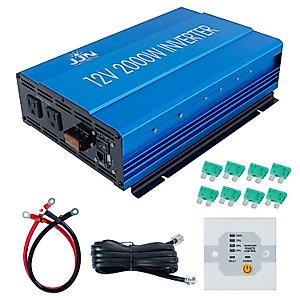 2000 Watt Power Inverter Modified Sine Wave Inverter 12V DC to 110V AC Converter for Home, RV, Truck, Off-Grid Solar Power Inverter with Built-in 5V/2.1A USB Port, AC Hardwire Port, Remote Controller