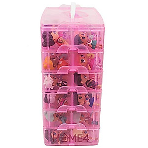 HOME4 No BPA 60 Adjustable Compartments 6 Layers Stackable Storage Container Organizer Carrying Display Case, Compatible with Surprise Small Toys LOL, Shopkins, OMG Barbie (Dolls Not Included) (Pink)