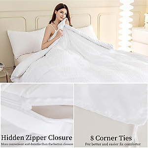 LETSLEEP White Duvet Cover Set Twin/Twin XL Size, 2 Piece Ultra Soft Boho Striped Textured Long Quilt Cover & Pillow Shams, Embroidery Shabby Chic Bedding Duvet Cover for Adult and Kids