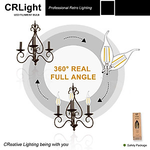 CRLight 2W Dimmable LED Candelabra Bulb 2700K Warm White, 250LM 25W Incandescent Equivalent, E12 Chandelier Candle Bulbs, C35 Clear Flame Shape Bent Tip, 360 Degrees Beam Angle, 10 Pack