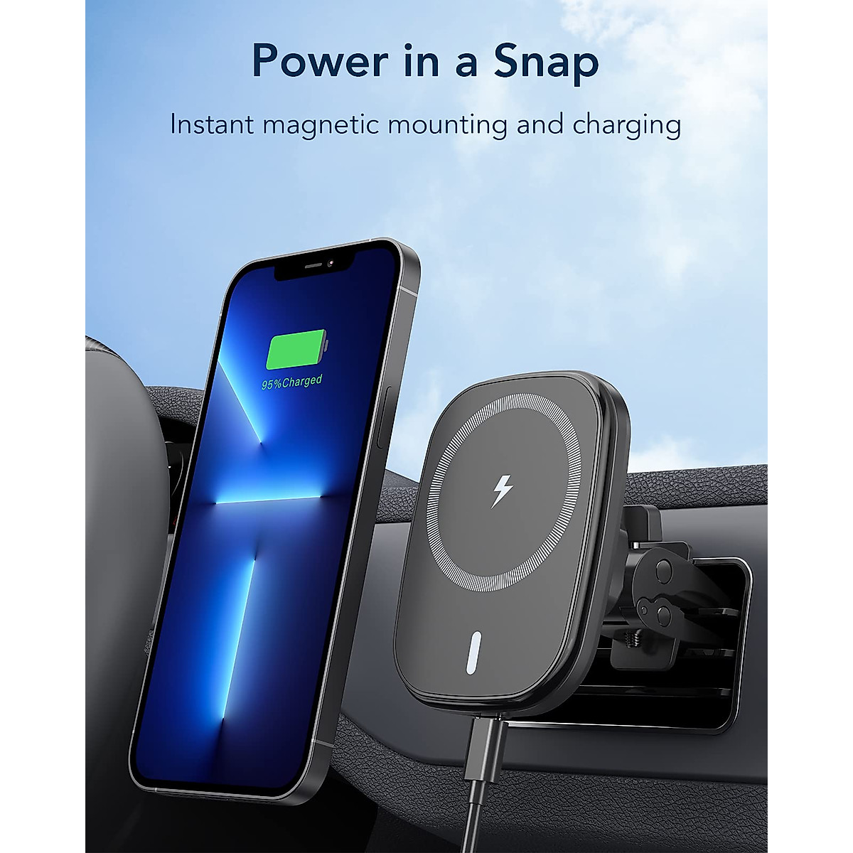 Magnetic Wireless Car Charger, TERYTH Fast Charging 360° Adjustable Auto Alignment Magnetic Car Mount, Air Vent Car Phone Holder Compatible with-Mag Safe iPhone 12/13 /14 Pro Max Mini