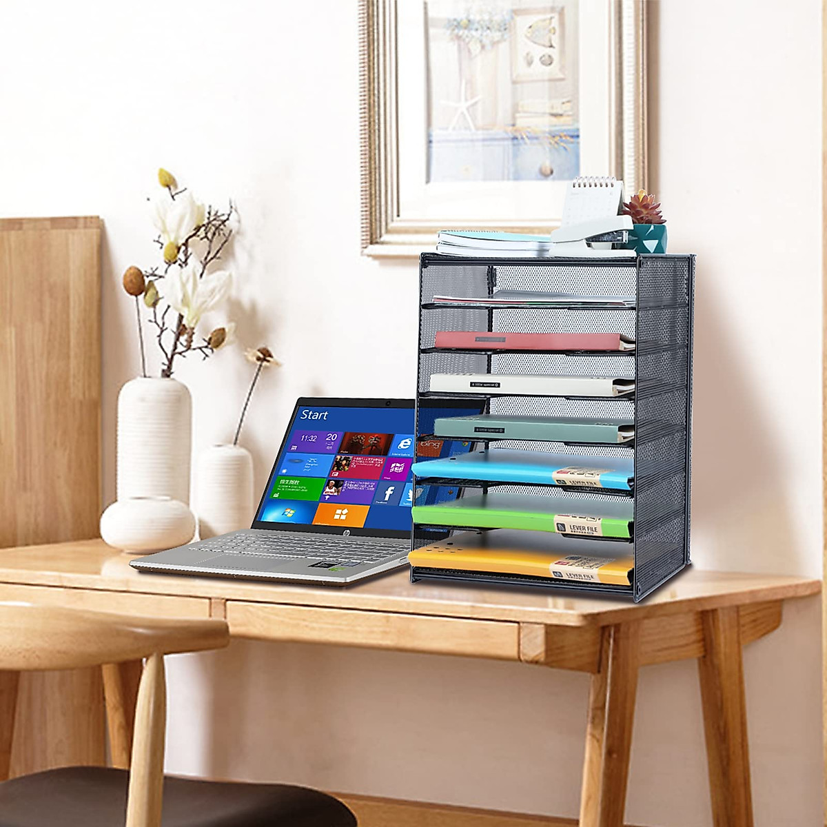 Veesun Desk Organizer 8 Tier, Paper Letter Tray Organizer,Mesh Desk File Letter Organizer, Black, for Home Office School Meeting Room