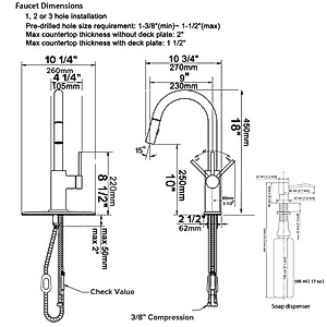 Gold Kitchen Sink Faucets Pull Down 2 Mode Sprayer with Deck Plate, Brushed Brass Gold