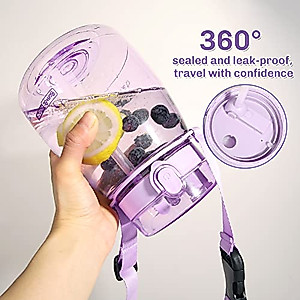 MOIOIBE Kawaii Water Bottle with Straw 45oz Water Bottles with Two Ways to Dinking Modern Water Jug for Women/Teen Girl/School Purple Cute Water Bottles With Strap