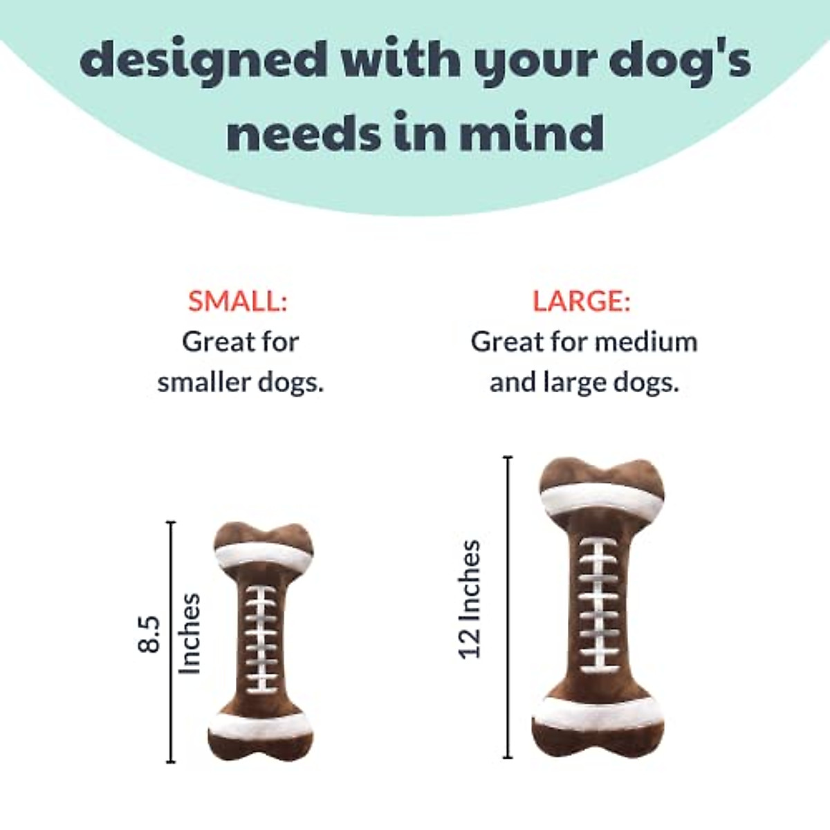 Huxley & Kent for Dogs | Football Bone (Small) | Power Plush Dog Toy with Squeaker | Funny Dog Toy | Cute Dog Toy | H&K Squeaky Dog Toy