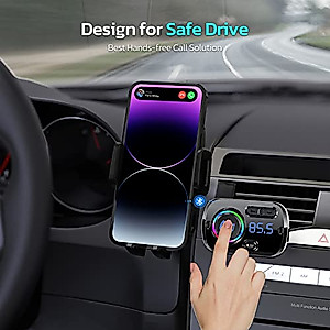 Bluetooth FM Transmitter for Car, Bluetooth 5.0 Wireless Car Adapter with QC3.0 & 5V/2.4A Dual Charging Port, Easy Attached to Air Vent, Hands Free Car Kit, Music Player (TB27), Black1