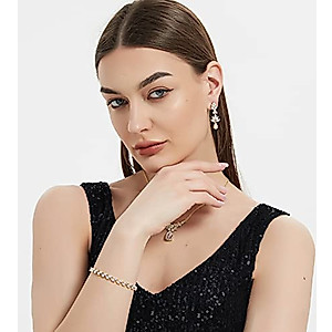 UDYLGOON Wedding Earrings Necklace Bracelet Jewelry Set For Women Bridal Bridesmaid Party Prom (Gold)