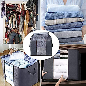 Kernorv Large Capacity Clothes Storage Bags, Set of 3 Breathable Foldable Durable Thick Fabric blanket Closet Organizer with Sturdy Zipper for Clothes,Comforters,Blankets,Pillows,Bedding (Grey)