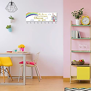 Hair Bow Holders for Girls Hair Bows Girls Bows Holder Hair Bow Organizer, Wood Wall Mount Jewelry Holder, Hanging Jewelry Storage Hanger with 9 Hooks (Castle Style)