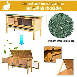 PawHut Wooden Rabbit Hutch Bunny Cage with Openable Waterproof Roof, No Leak Tray Sturdy Fir Wood Build for Indoor/Outdoor