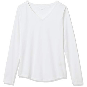 Amazon Essentials Women's Classic-Fit 100% Cotton Long-Sleeve V-Neck T-Shirt, White, X-Large