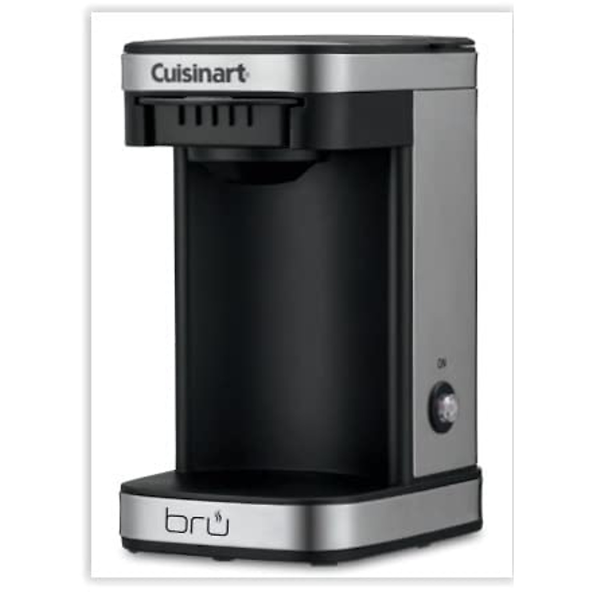 Cuisinart 1-Cup Coffee Maker - Black With Stainless Steel For Hotels and Motels. Takes Uses Standard Single-Serve Coffee Pods. No K Cups or Loose Coffee. Compact Size.