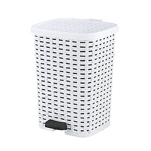 Superio Small Outdoor Trash Can with Lid for Dog Poop 3 Gallon/12 L Mini Plastic Garbage Can with Foot Pedal for Bathroom, Bedroom, Office, Patio, Wicker White