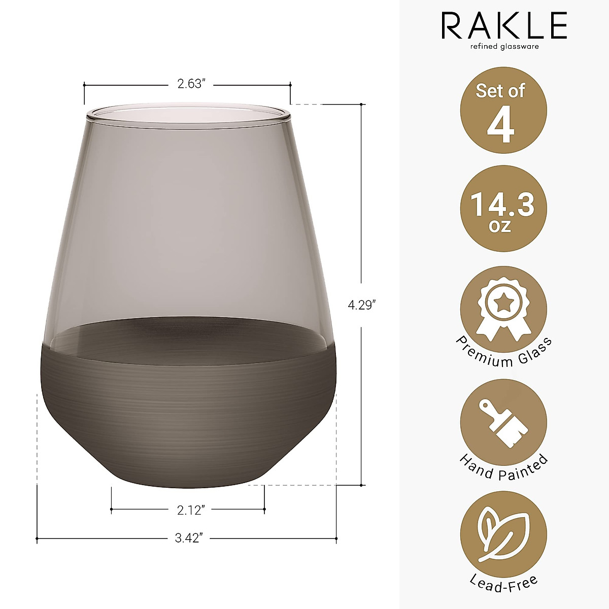 RAKLE Stemless Wine Glasses – Black Wine Glasses Set of 4 – 14.3oz Colorful Wine Glasses – Lead-Free Premium Glass – Stemless Drinking Glasses for Cocktails, Wine, Bar Drinks