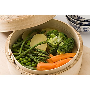 Bamboo Steamer for Cooking 10” -by DoSensePro Includes 2 Tiers, Stainless Steel Dumpling Maker, Liners, Ceramic Dish, and Bamboo Tongs. Dumpling Steamer Basket Cooker for Healthy Low-Fat Diet