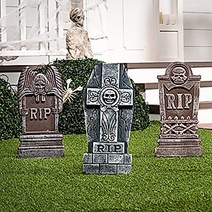 JOYIN 17” Halloween Foam RIP Graveyard Tombstones (5 Pack), Yard Sign Headstone Decorations and 12 Bonus Metal Stakes for Halloween Yard Outdoor Indoor Decorations