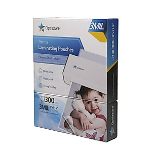 Optiazure Thermal Laminating Pouches 9"x11.5" Inches, 3mil 300Pack, Clear, Letter Size