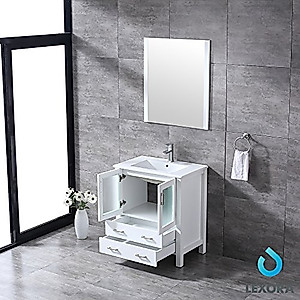 Lexora Volez 30 in W x 18.25 in D White Bath Vanity, White Ceramic Top and 28 in Mirror