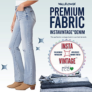 WallFlower Women's Fearless Curvy 70s Bootcut Denim Super High-Rise Insta Vintage Juniors Jeans, Jaylene, 3