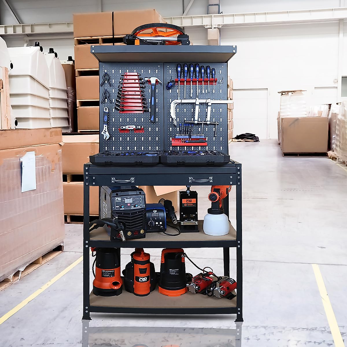 Prostormer Workbench, 31.5 inch Multipurpose Garage Work Bench Table with Peg Board Hook Kit for Home, Garage, and DIY Projects