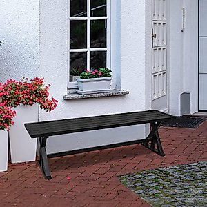 MEOOEM 61.2" Outdoor Patio Bench, Metal Slatted Long Benches, Sturdy X-Leg Seating All Weather for Garden Bistro Backyard (for 2-3 Persons)