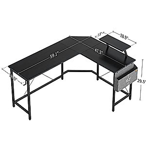 Cubiker 59.1" L-Shaped Gaming Desk, Home Office Computer Desk with Monitor Stand, Black
