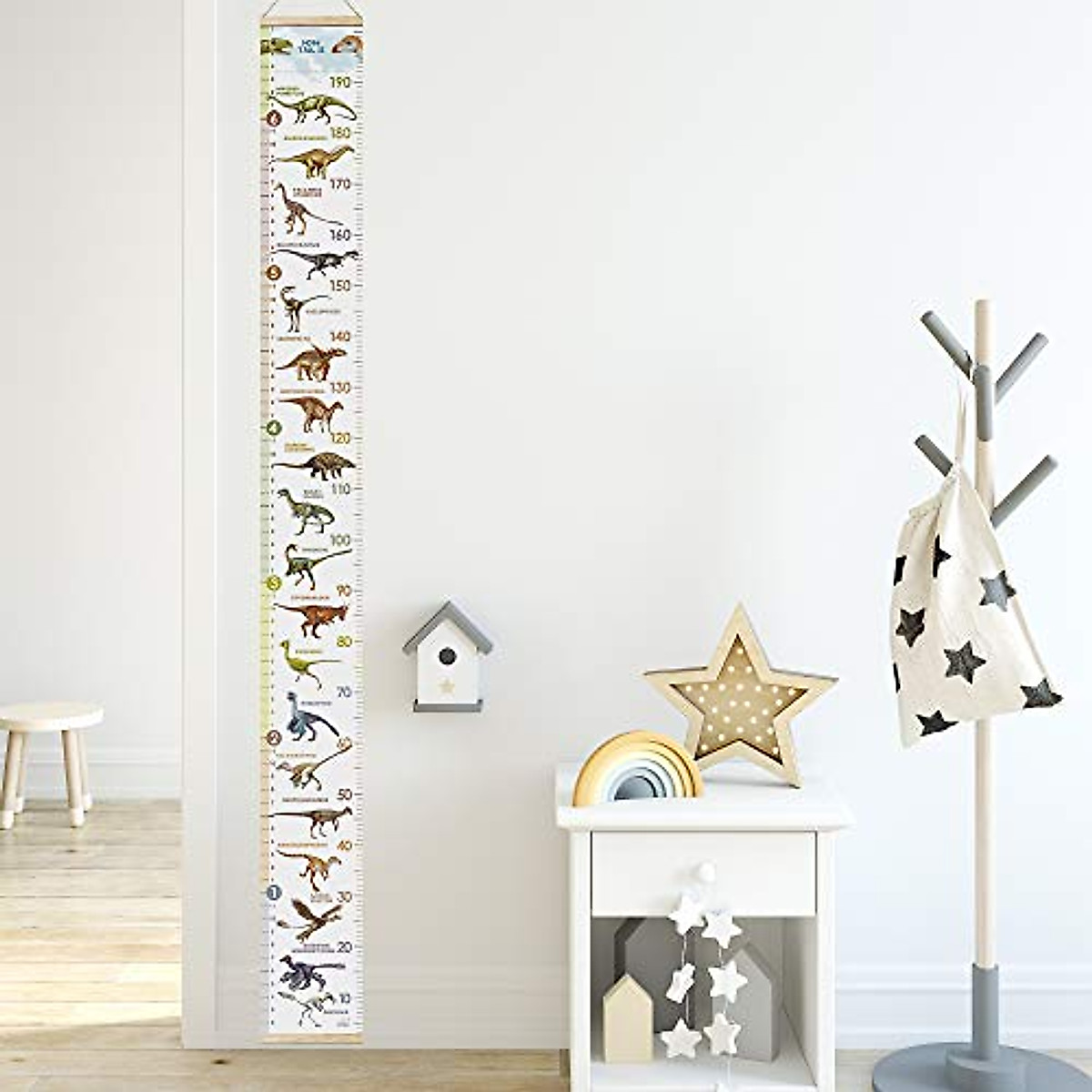 LIFELIKO Personalised Growth Chart for Dinosaur Lovers, Removable Wall Ruler for Boys and Girls, Kid’s Room Decoration (White)
