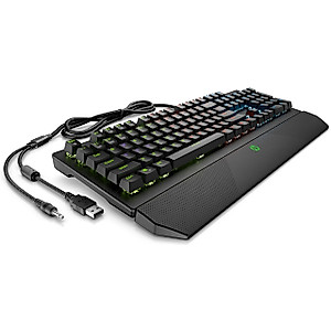HP Pavilion Gaming Wired Mechanical Keyboard 800 with 4-Zone Backlit LED, Anti-Ghosting N-Key Rollover, Audio Control, and Red Mechanical Switches, (5JS06AA)