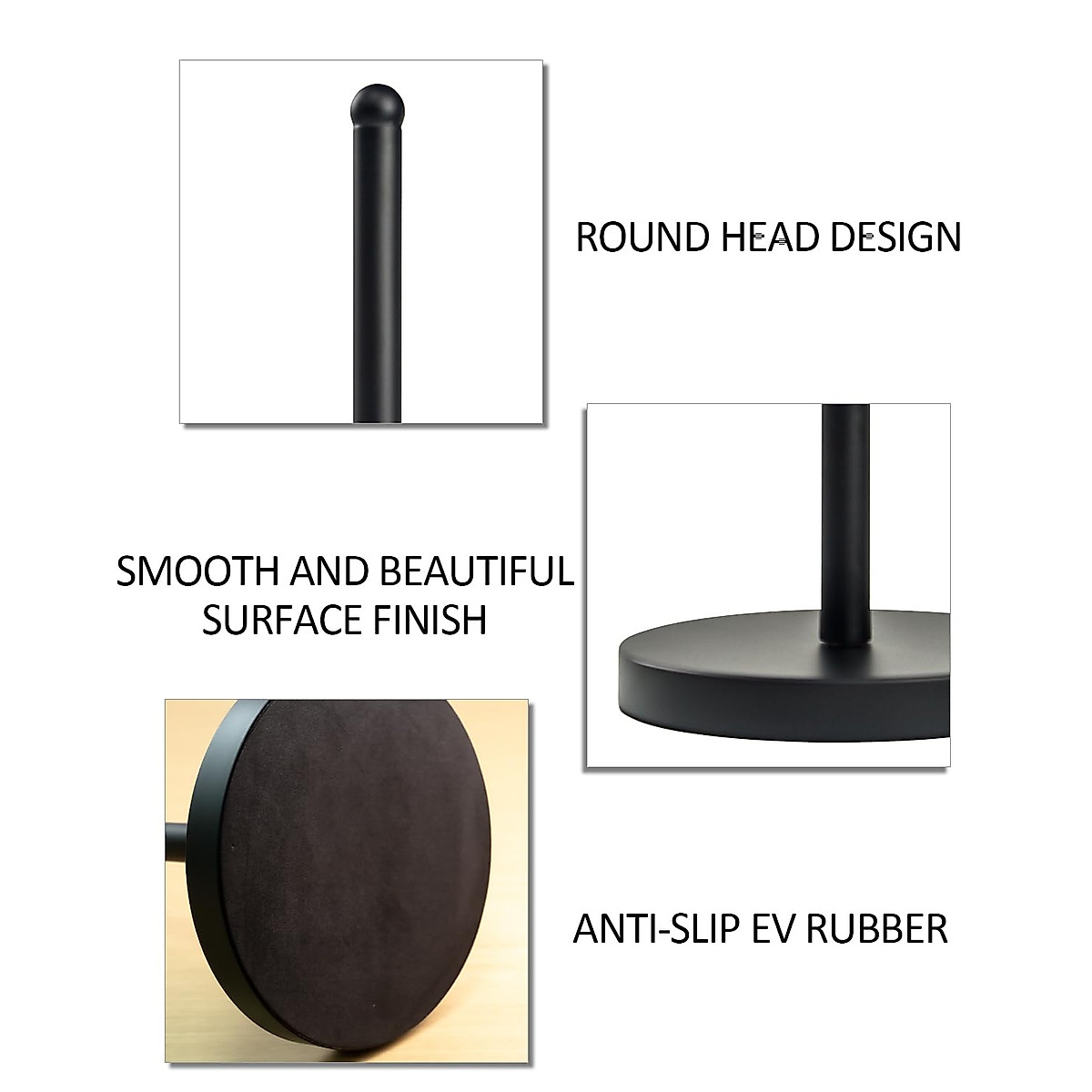 WORHE Paper Towel Holder Metal Countertop,Matte Black Paper Towel Holder 1 Pack Heavy Duty Base Stand Roll Dispenser for Stand Dining Table Bathroom Home Decor (YGC018)