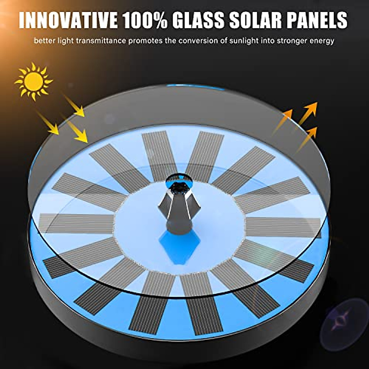 GAIZERL Solar Fountains Glass Panel and 3.5W Solar Fountain Pump, Outdoor Water Fountain with 4 Fixed Sticks & 7 Nozzles for Garden, and Pool