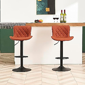 YOUNUOKE Bar Stools Set of 2 with Back Modern Faux Leather Swivel Counter Height Barstools Adjustable Tall Bar Stool Chairs for Kitchen Islands, Ochre Red