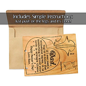 Custom Engraved Alder Wood Greeting Card for Dad Personalized Heart Shaped Fathers Day, Birthday, Chrismas, Thank You Unique Daddy Godfather Grandpa Dad Gift from Kids Wife for Him Comes with Stand