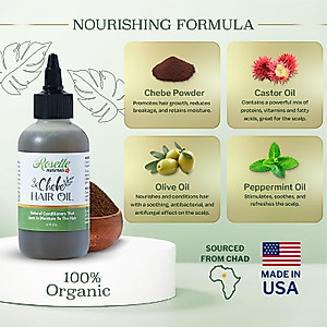 Roselle Naturals Chebe Oil for Hair Growth Made in USA 4 Fl Oz - Chebe Hair Growth Oil, Chebe Hair Grease for Stronger, Longer, Thicker Hair
