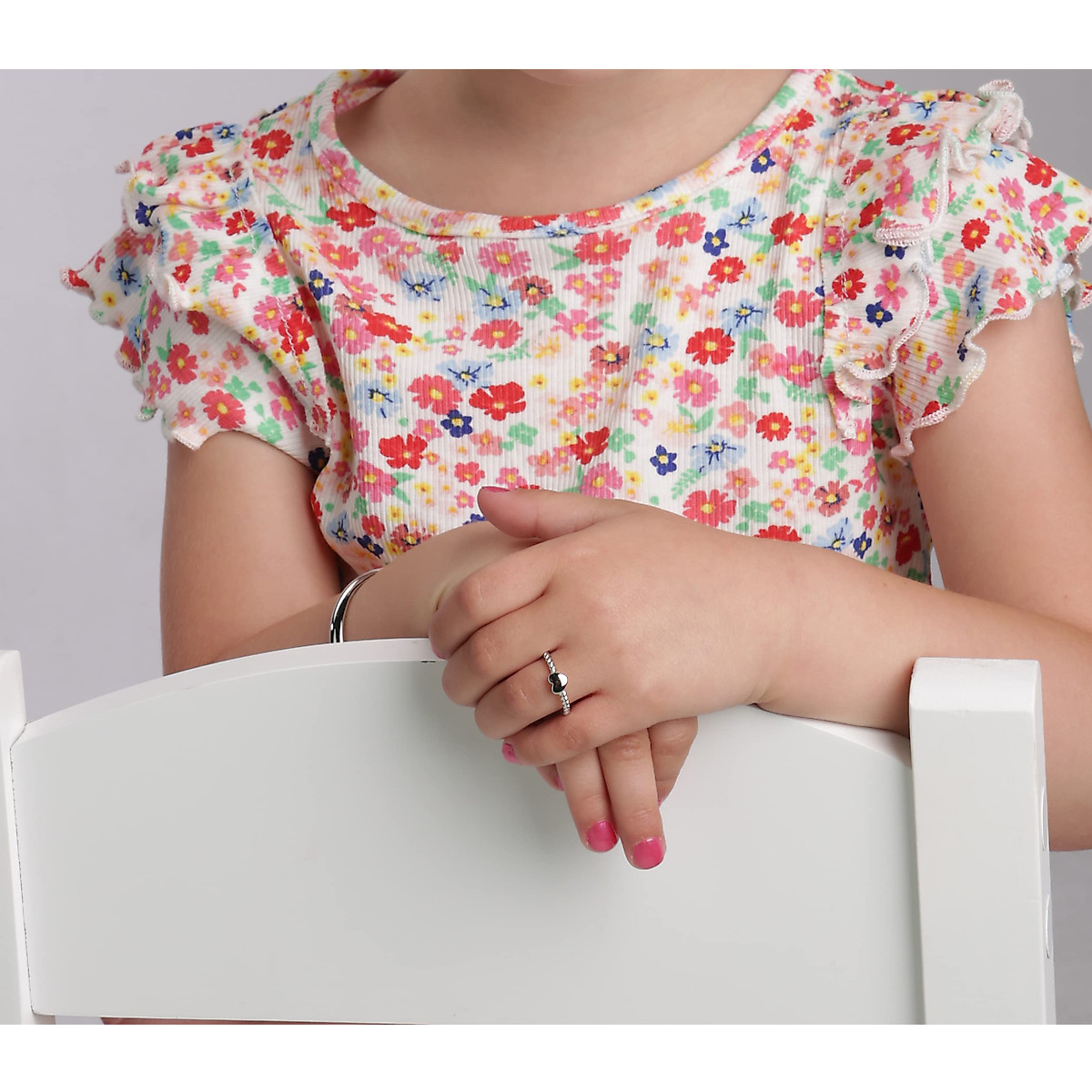 Precious Pieces Sterling Silver Twisted Rope Band Baby Ring with Silver Heart, Stackable or Pinky Ring (Size 3)