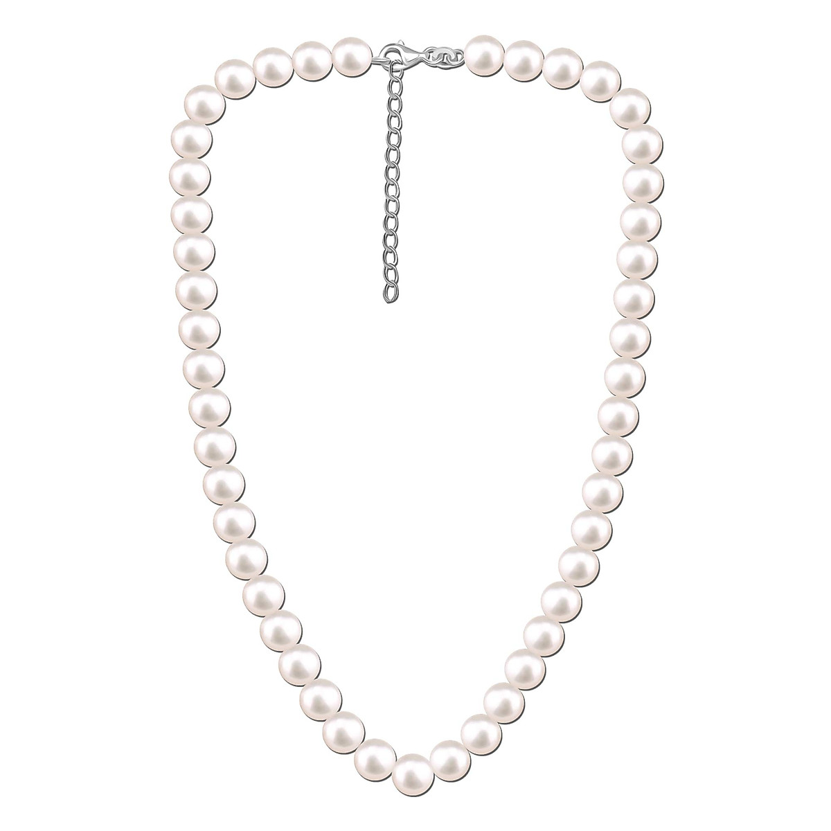 LeCalla Pearl Necklace 925 Sterling Silver Necklaces 8 mm Faux Pearls Necklaces for Women