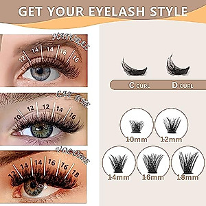 JIIVER Lash Clusters, 168pcs Eyelash Clusters D Curl Cluster Lashes Wisps, DIY Lash Extensions10-12-14-16-18mm, Volume Cluster Lashes that Look Like Extensions(JV09+18, D Mix)